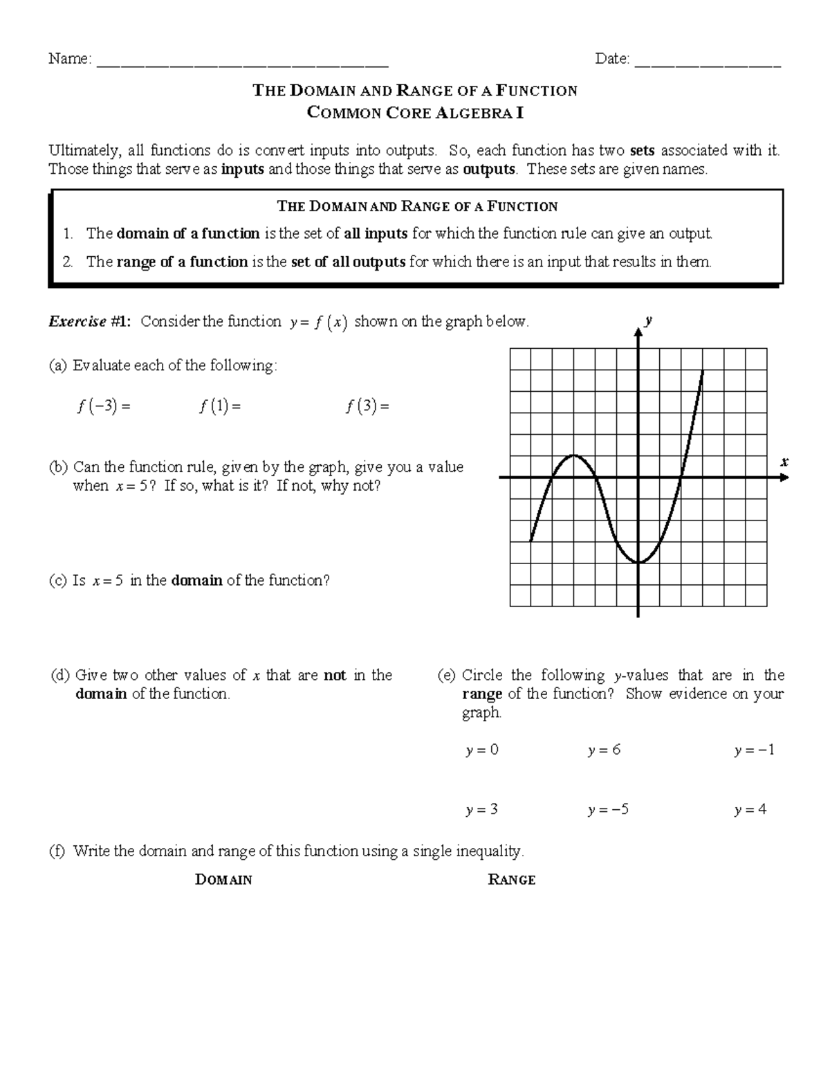 Common Core Algebra I: Domain & Range of Functions Homework - Studocu