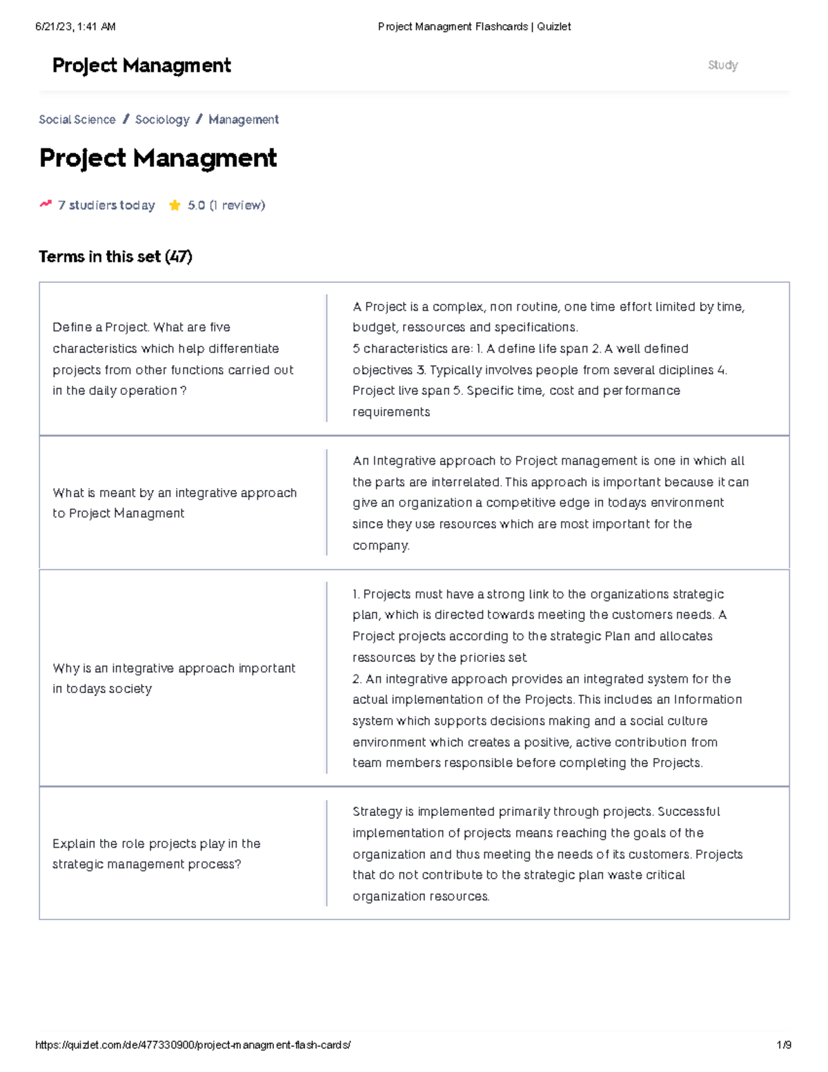 Project Management Flashcards Quizlet Study Guide - Studocu