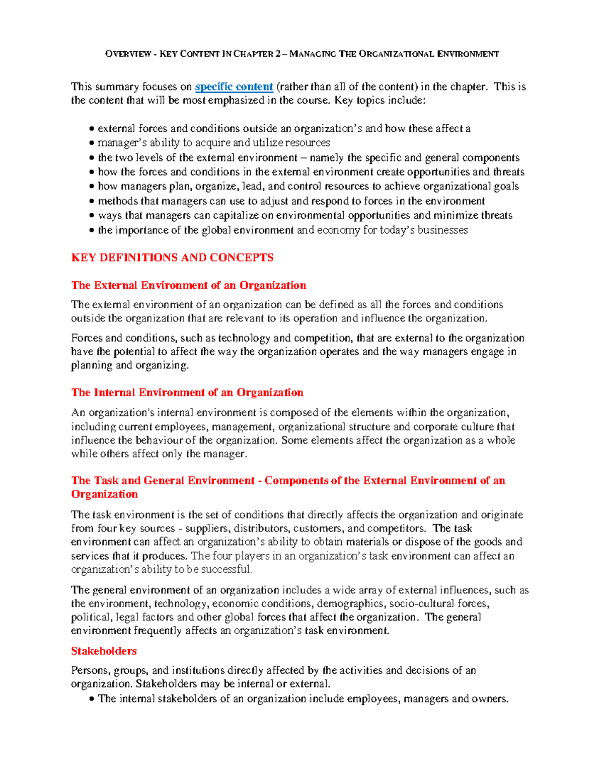 Chapter 2: Managing Organizational Environment - Key Concepts & Forces ...