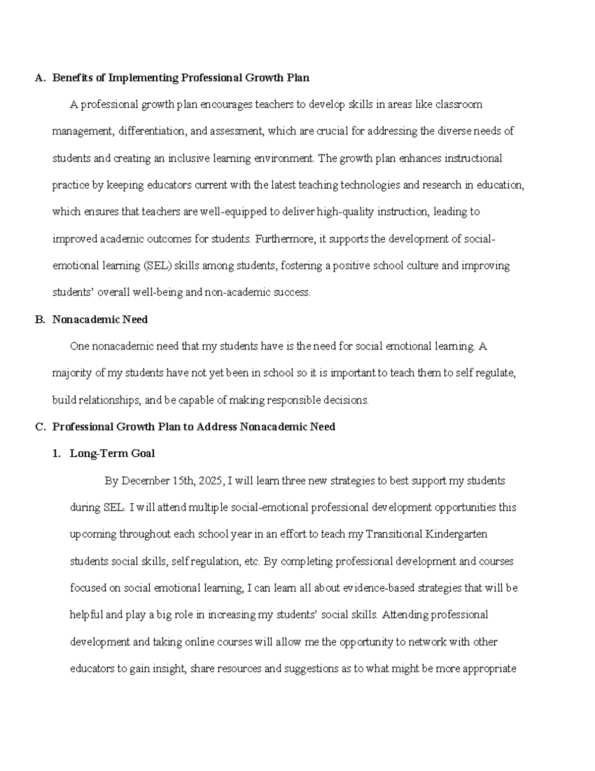 GFN1 - Task 2: Developing a Professional Growth Plan for SEL - Studocu