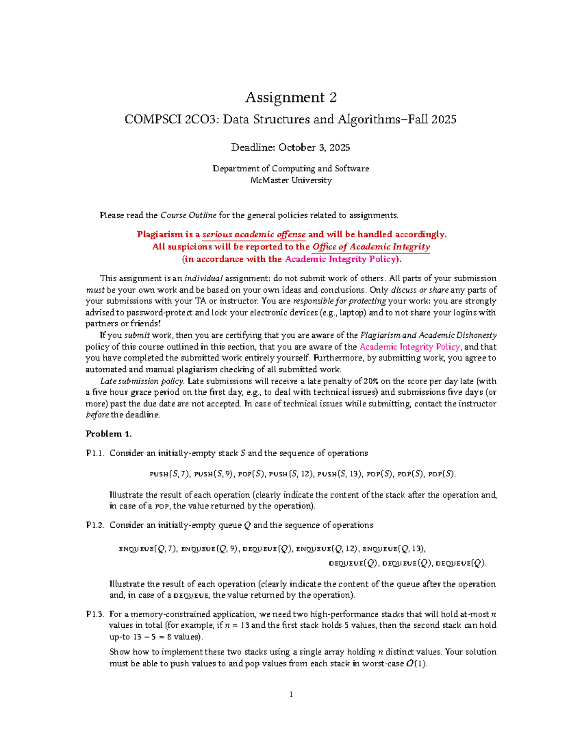 Assignment 2: Data Structures Overview - COMPSCI 2CO3 - Studocu