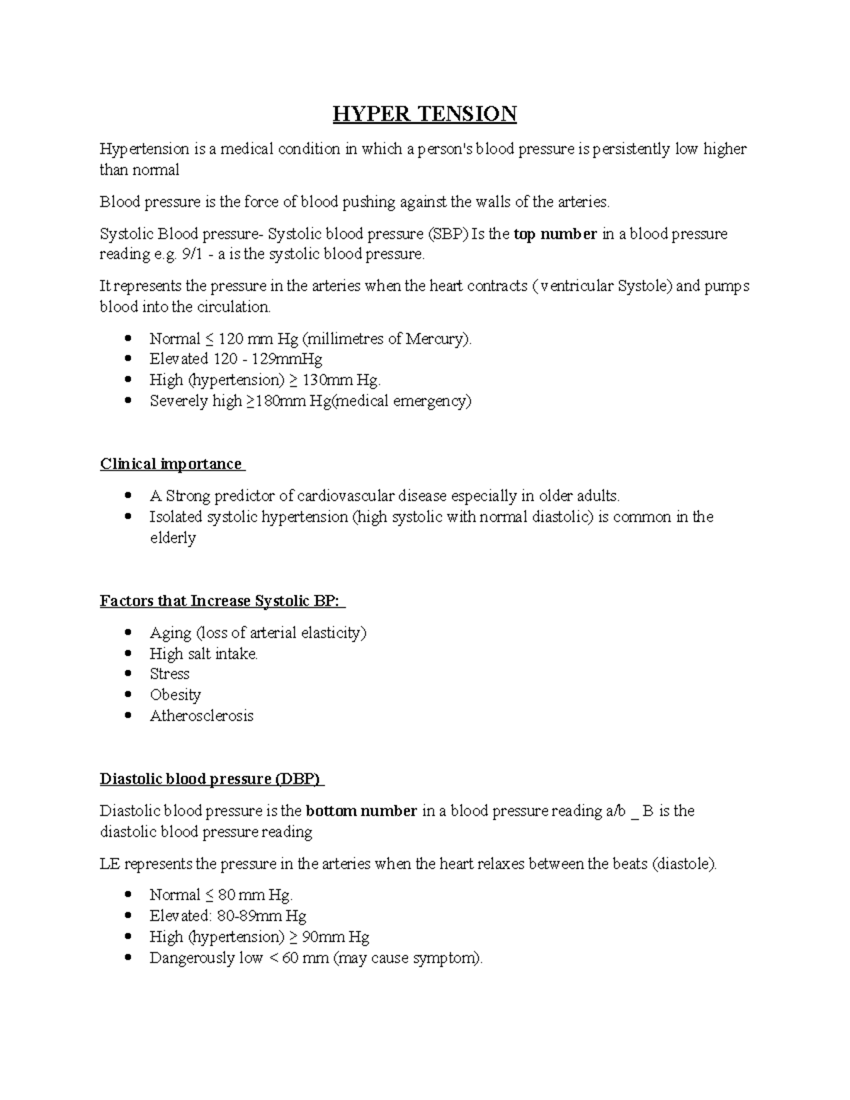 Hypertension Overview - Key Concepts and Management Notes - Studocu
