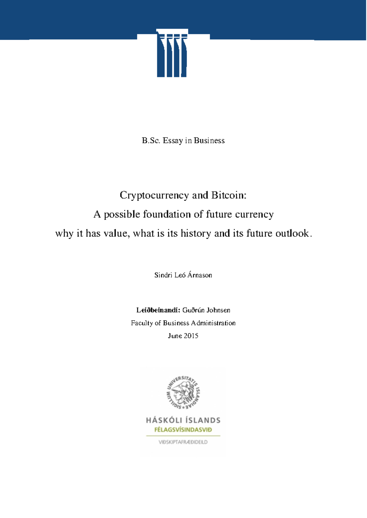 BS Ritgerð - Cryptocurrency - Sindri Leó Árnason Final - B. Essay in ...