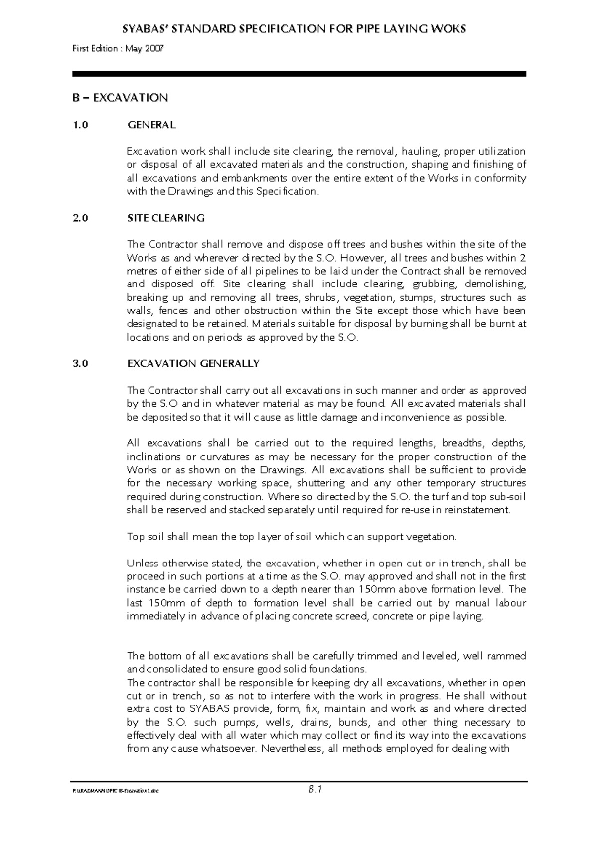 STANDARD SPECIFICATION FOR PIPE LAYING WORKS (SYABAS) - Studocu