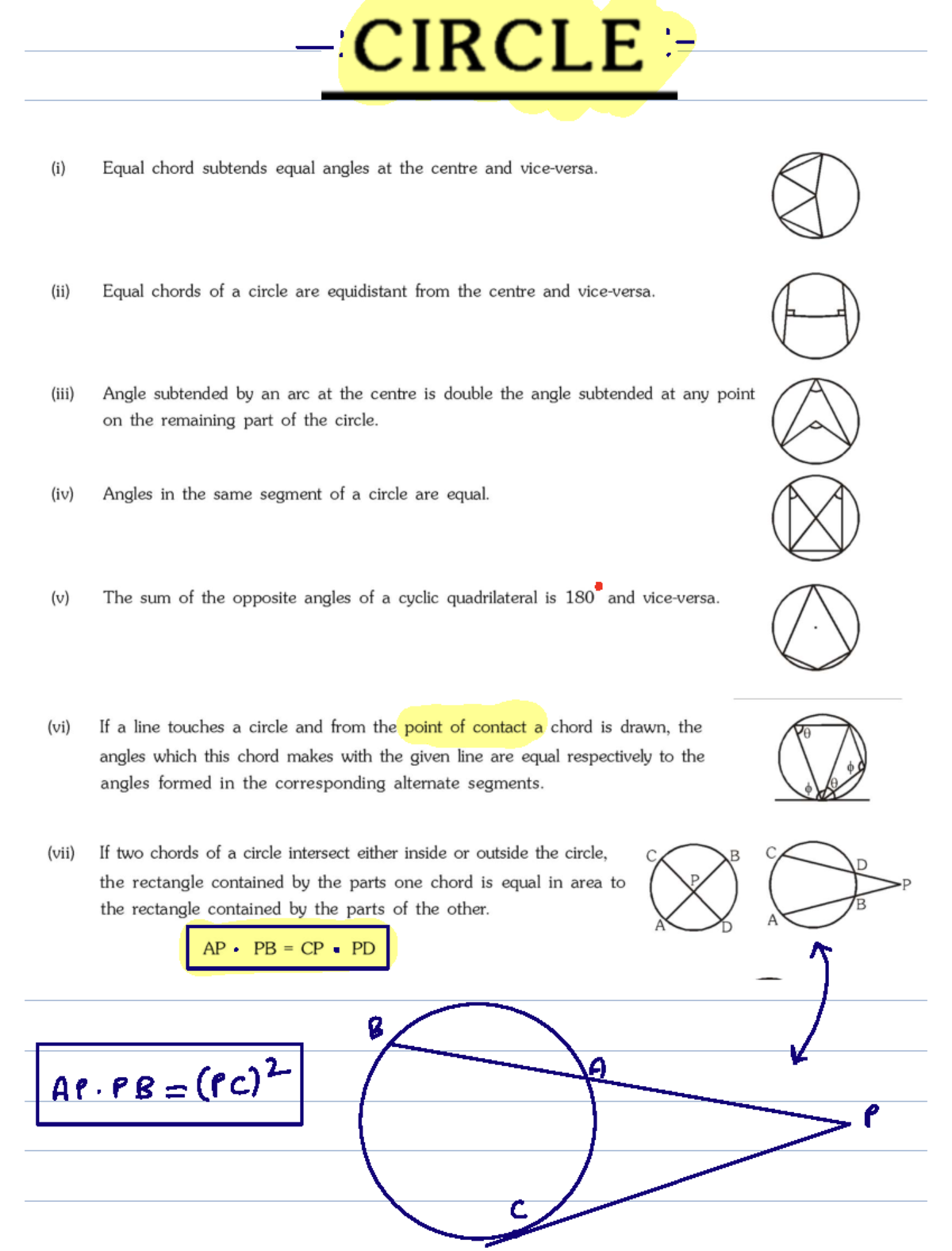Circle (N-Live) - Key Theorems and Properties Revision - Studocu