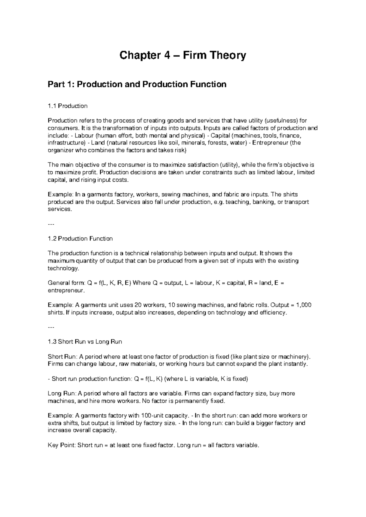 Chapter 4: Firm Theory - Production Function Overview - Studocu