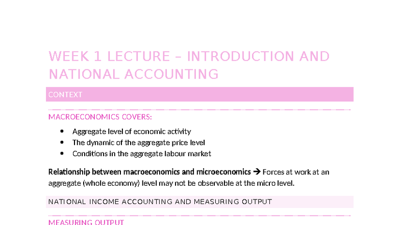 MACROECONOMICS 101: WEEK 1-5 LECTURES & TUTORIALS OVERVIEW - Studocu