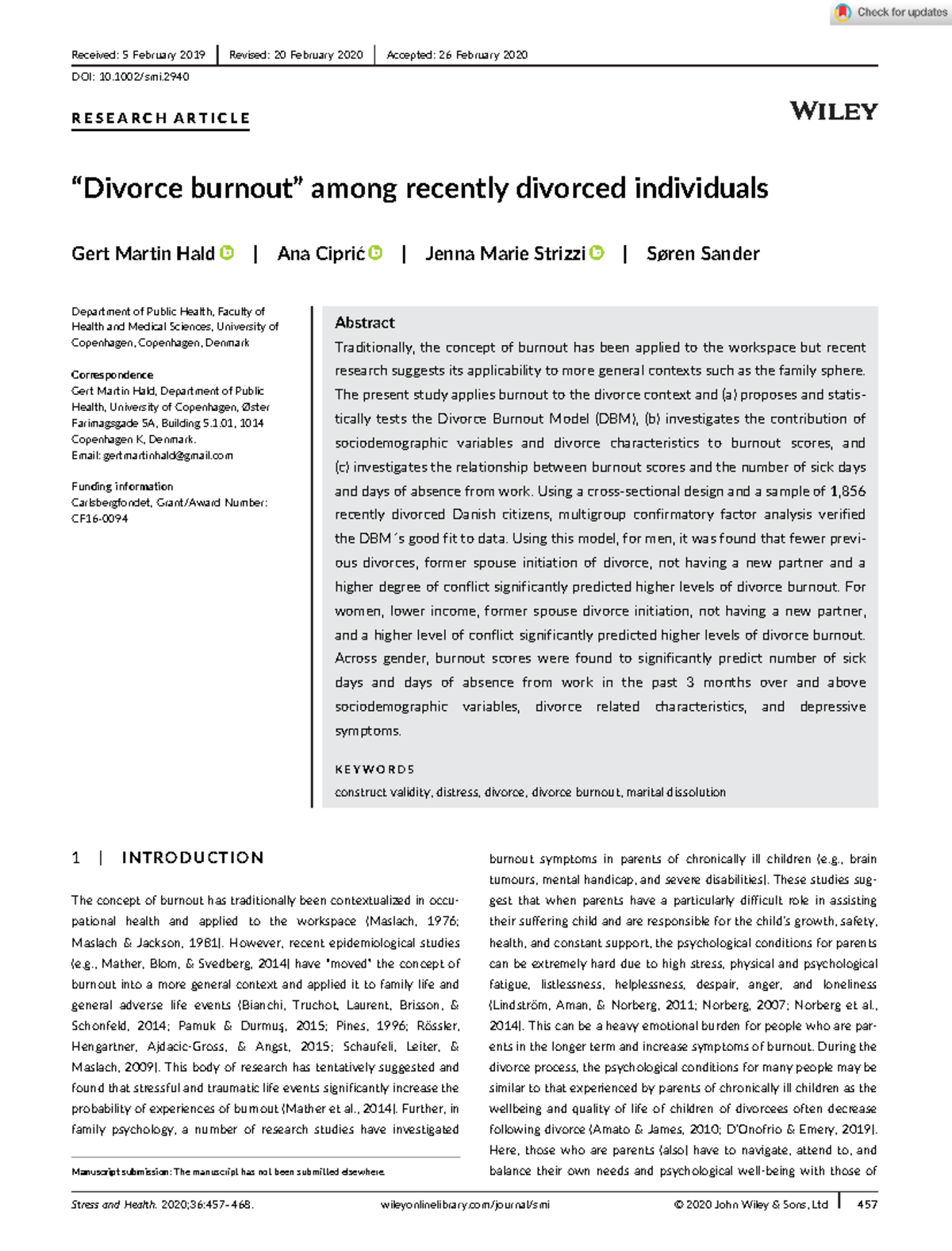 Divorce Burnout Among Recently Divorced Individuals: Insights from DBM ...