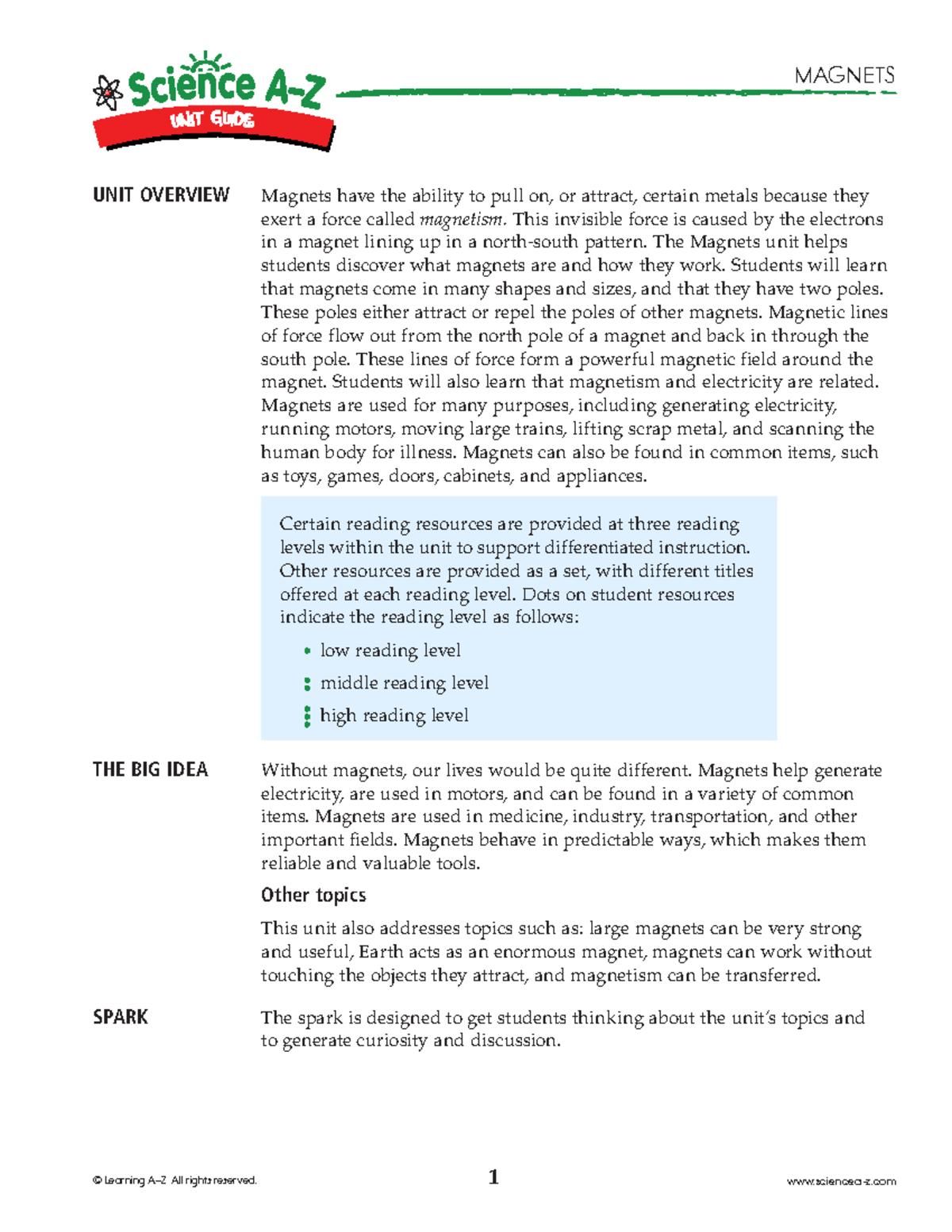 Magnets k-2 unit guide - Review well - MAGNETS UNIT OVERVIEW Magnets ...