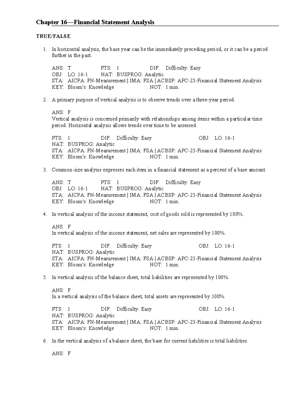 CH 16 - Key Concepts of Financial Statement Analysis - Studocu