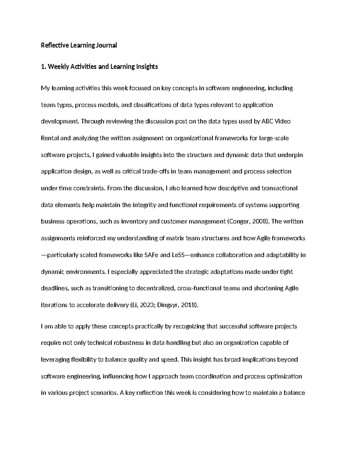 CS 4403-01 Reflective Learning Journal: Week 1 Insights and Activities ...