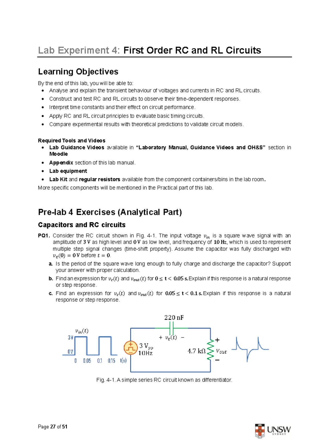 Lab Experiment 4: Analyzing First Order RC & RL Circuits - Studocu