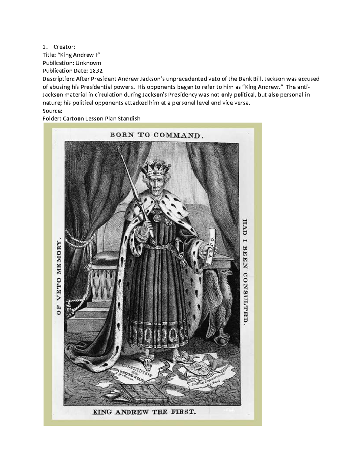 Andrew Jackson: Hero or Villain in Political Cartoons (Hist 202) - Studocu