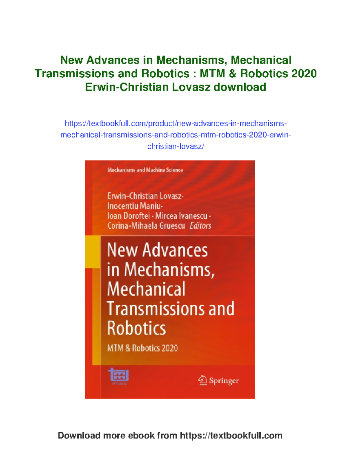 New Advances in Mechanisms and Robotics: MTM Robotics 2020 Insights ...