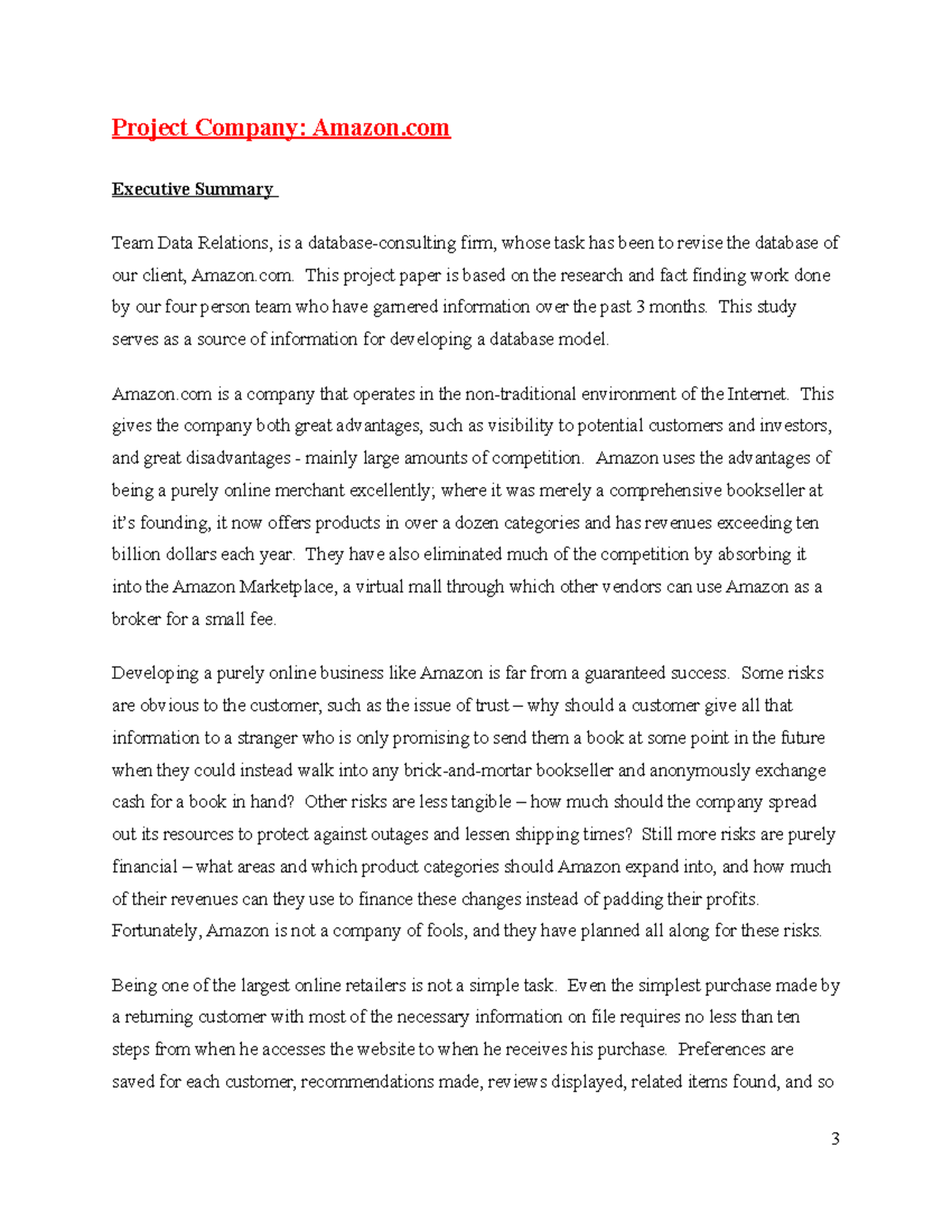 Amazon - THIS IS A SUMMARY ON THE TOPIC. - Project Company: Amazon ...