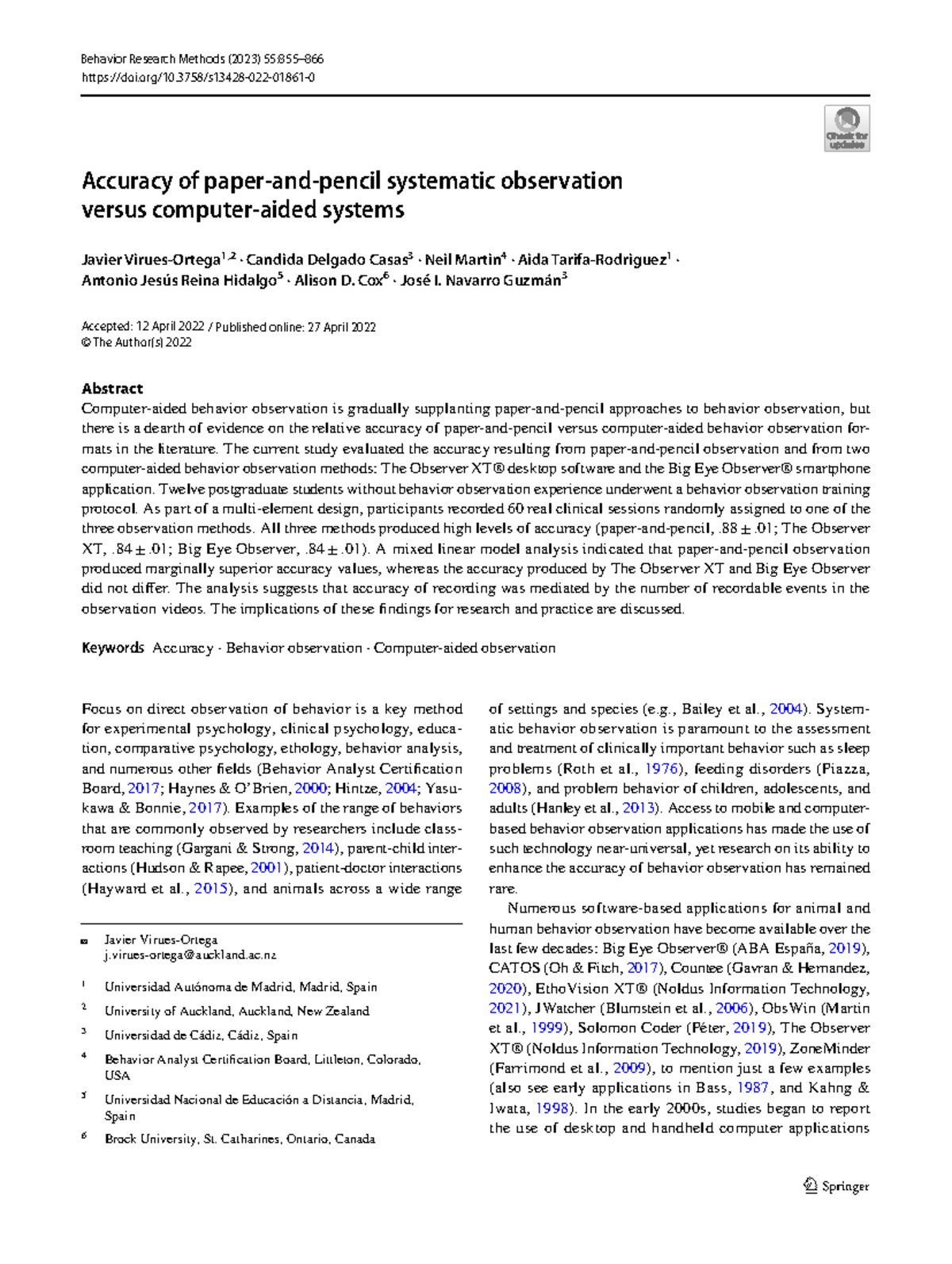 S13428-022-01861-0: Accuracy of Systematic Observation Methods in ...