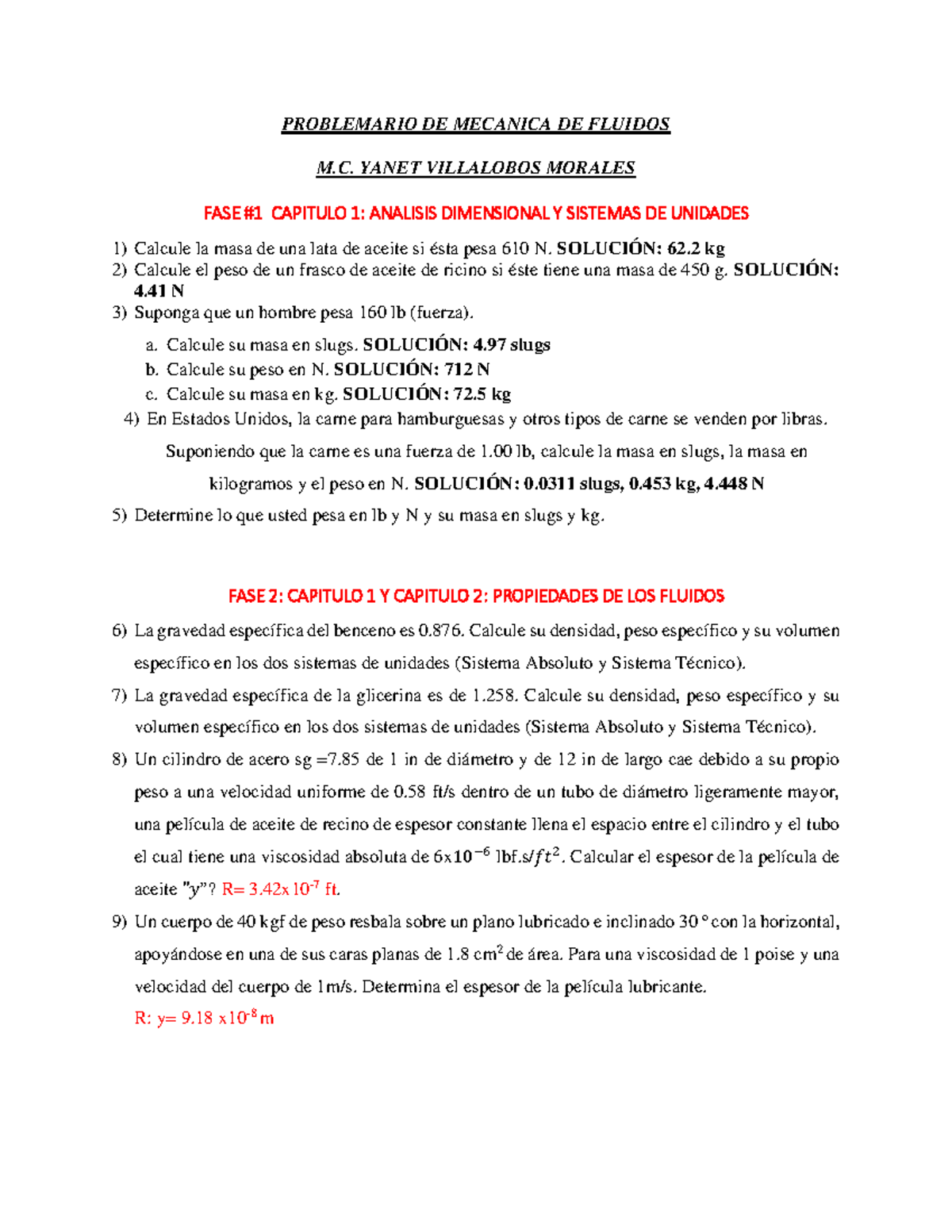 Problemario Completo MF - PROBLEMARIO DE MECANICA DE FLUIDOS M. YANET ...