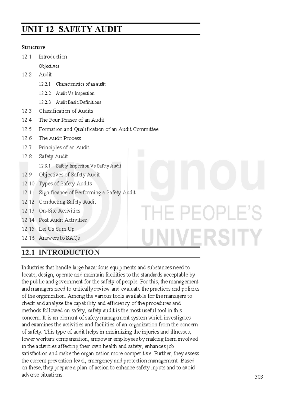 UNIT 12: SAFETY AUDIT STRUCTURE AND PROCESSES - Studocu