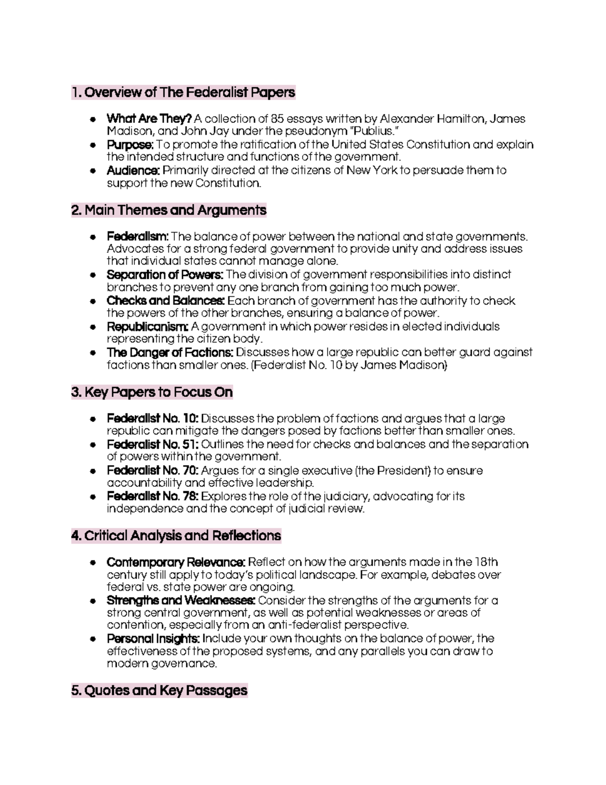 AP GOV Notes - Deep Dive into The Federalist Papers (Chapters 1-4 ...