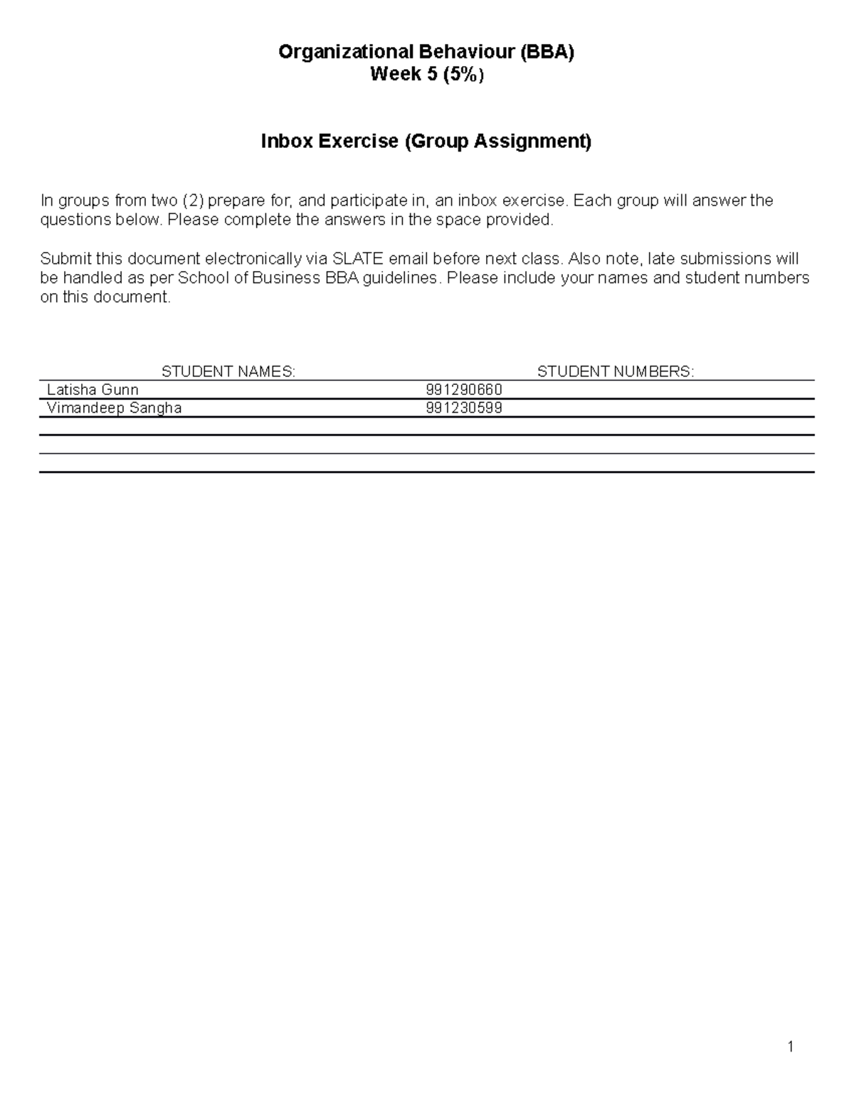 OB BBA assignment - week 5 - Organizational Behaviour (BBA) Week 5 (5% ...