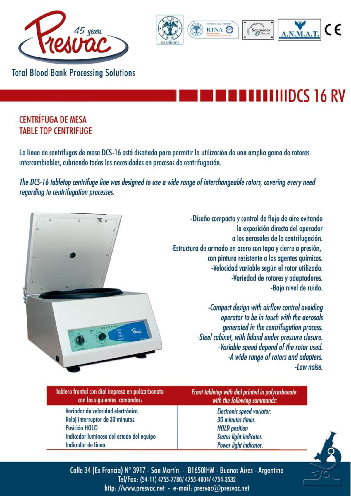 DCS 16 RV - Manual de Uso y Especificaciones de Centrífuga - Studocu