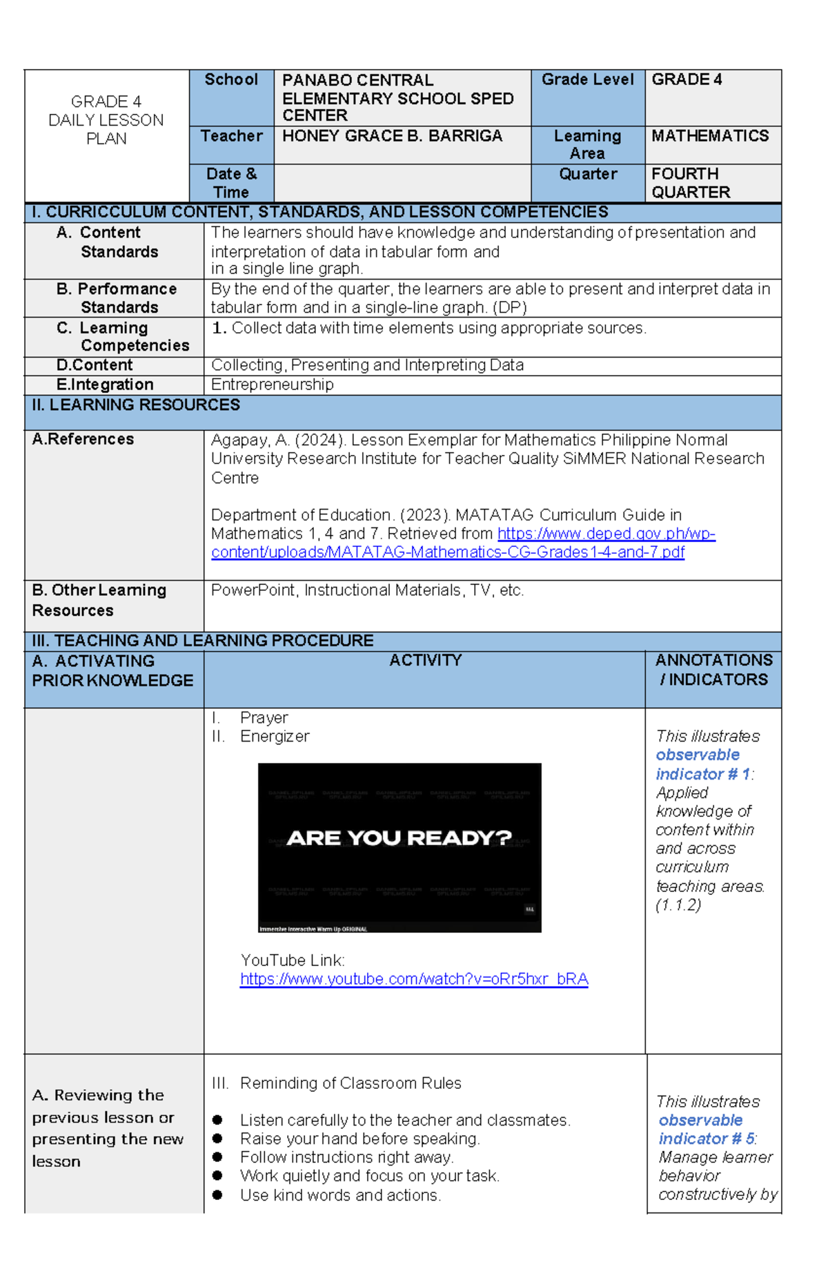 GRADE 4 MATHEMATICS DAILY LESSON PLAN - QUARTER I - Studocu