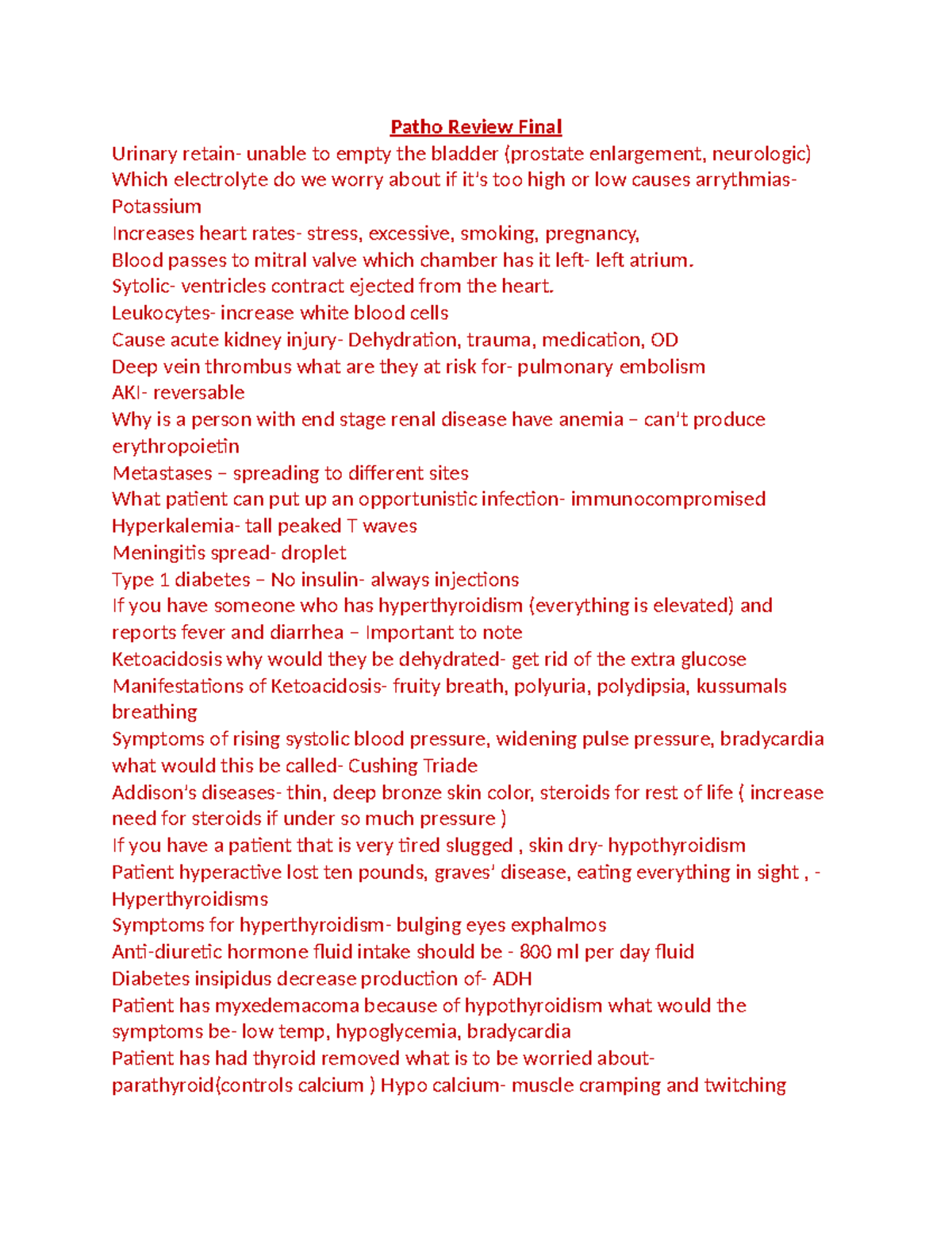 Patho Review Final - Patho Review Final Urinary retain- unable to empty the bladder (prostate ...