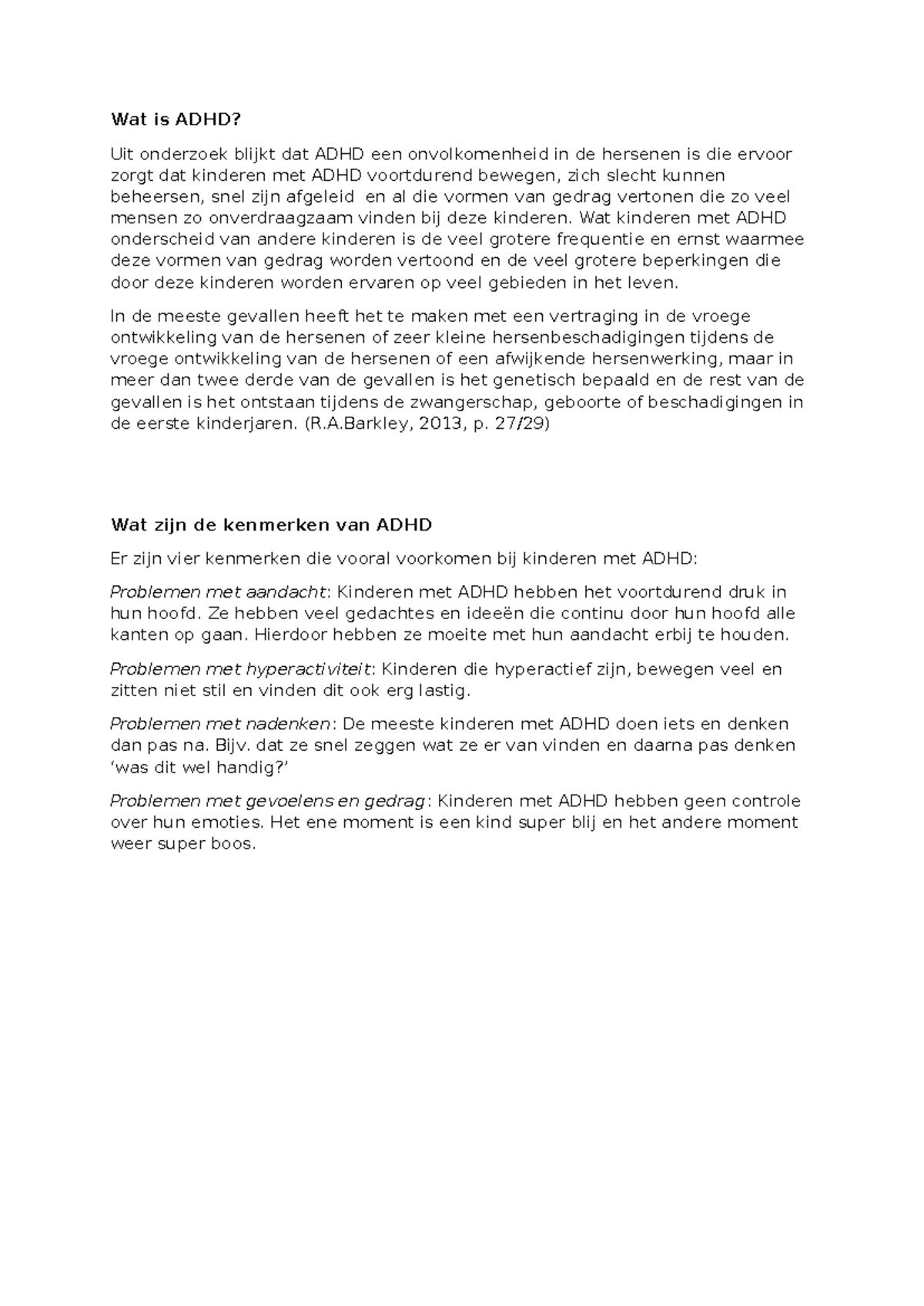 Casus ADHD - Kenmerken en Oorzaken van ADHD bij Kinderen - Studeersnel