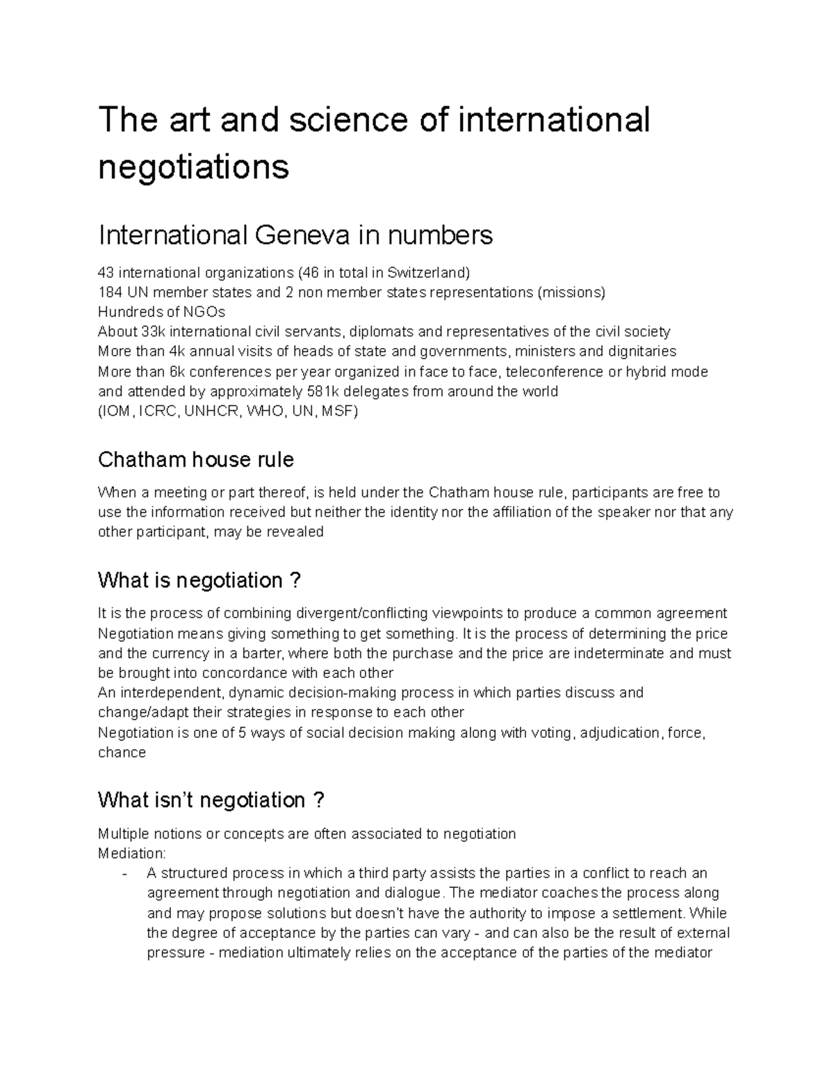 International Negotiations: Art & Science Overview (Course Code: IN-101 ...