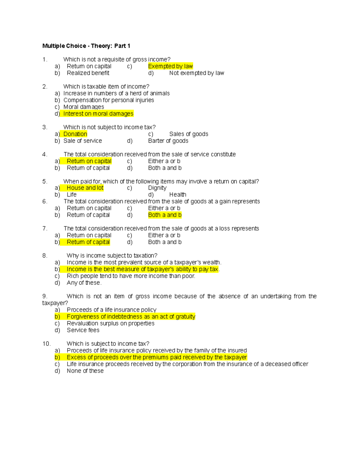 Multiple Choice Questions for INTX - Income Tax Theory Part 1 - Studocu