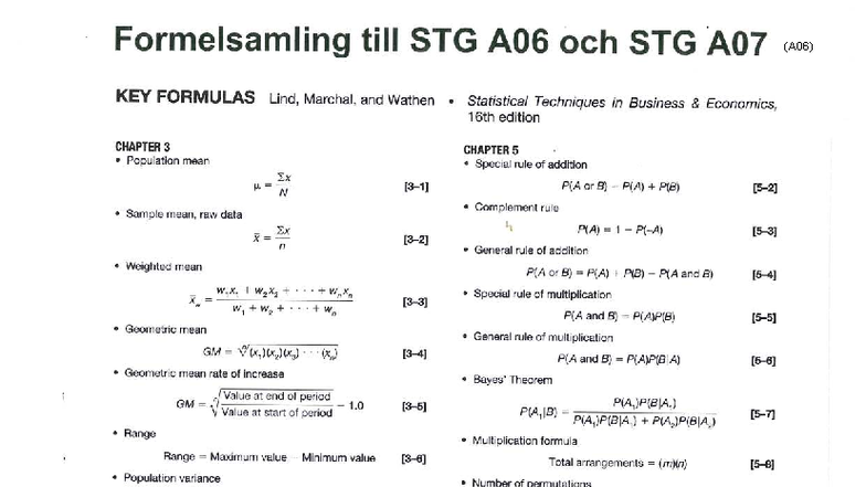 Formelsamling och approximationsschema A06 - Approximationsschema n ( 1 ...