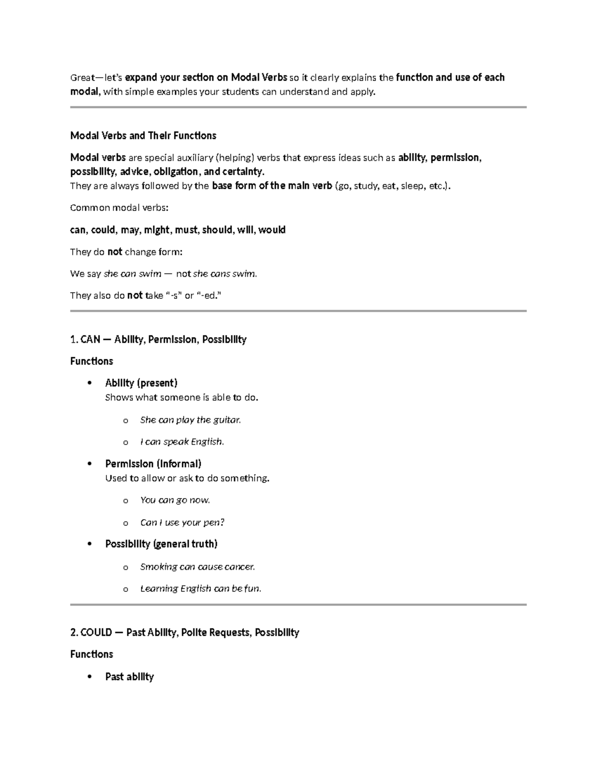 Modal Verbs: Functions, Uses, and Examples Explained - Studocu