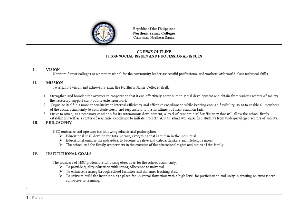 IT 330 - Social Issues & Professional Ethics Syllabus and Course ...