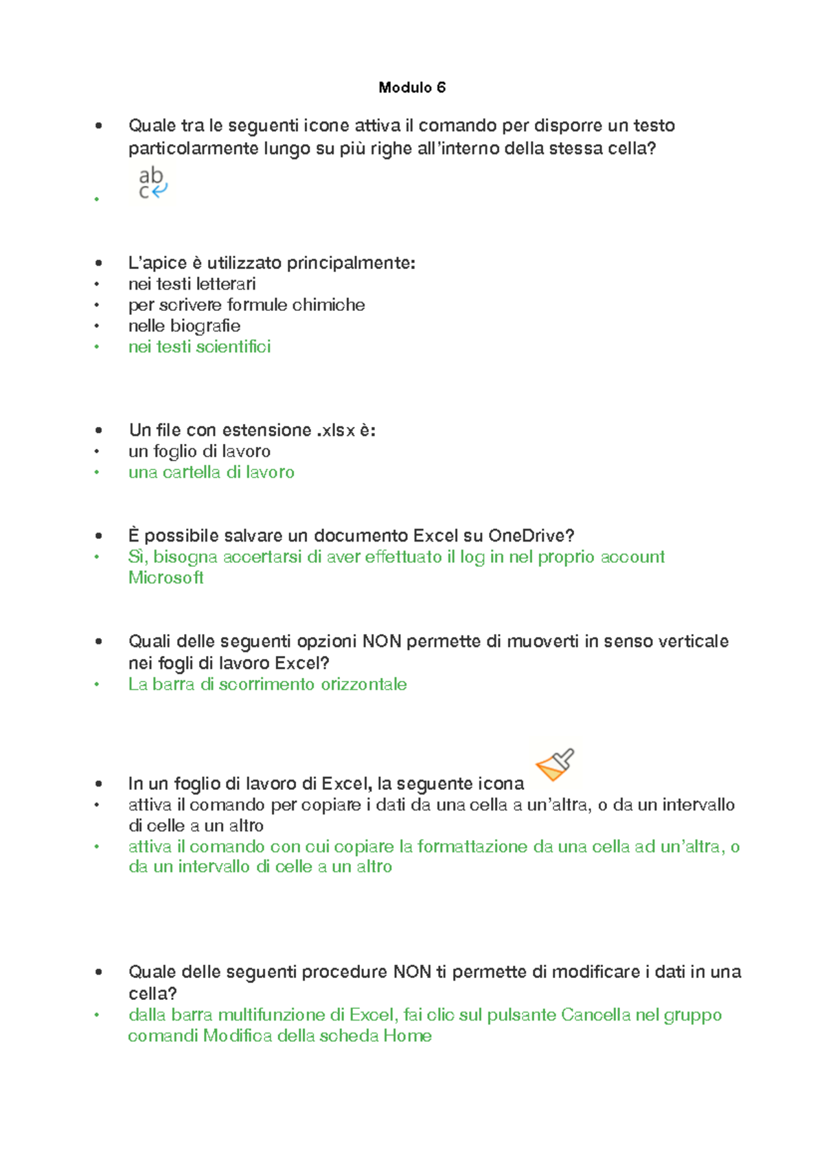 Eipass Modulo 6: Esempi di Domande e Risposte su Excel - Studocu