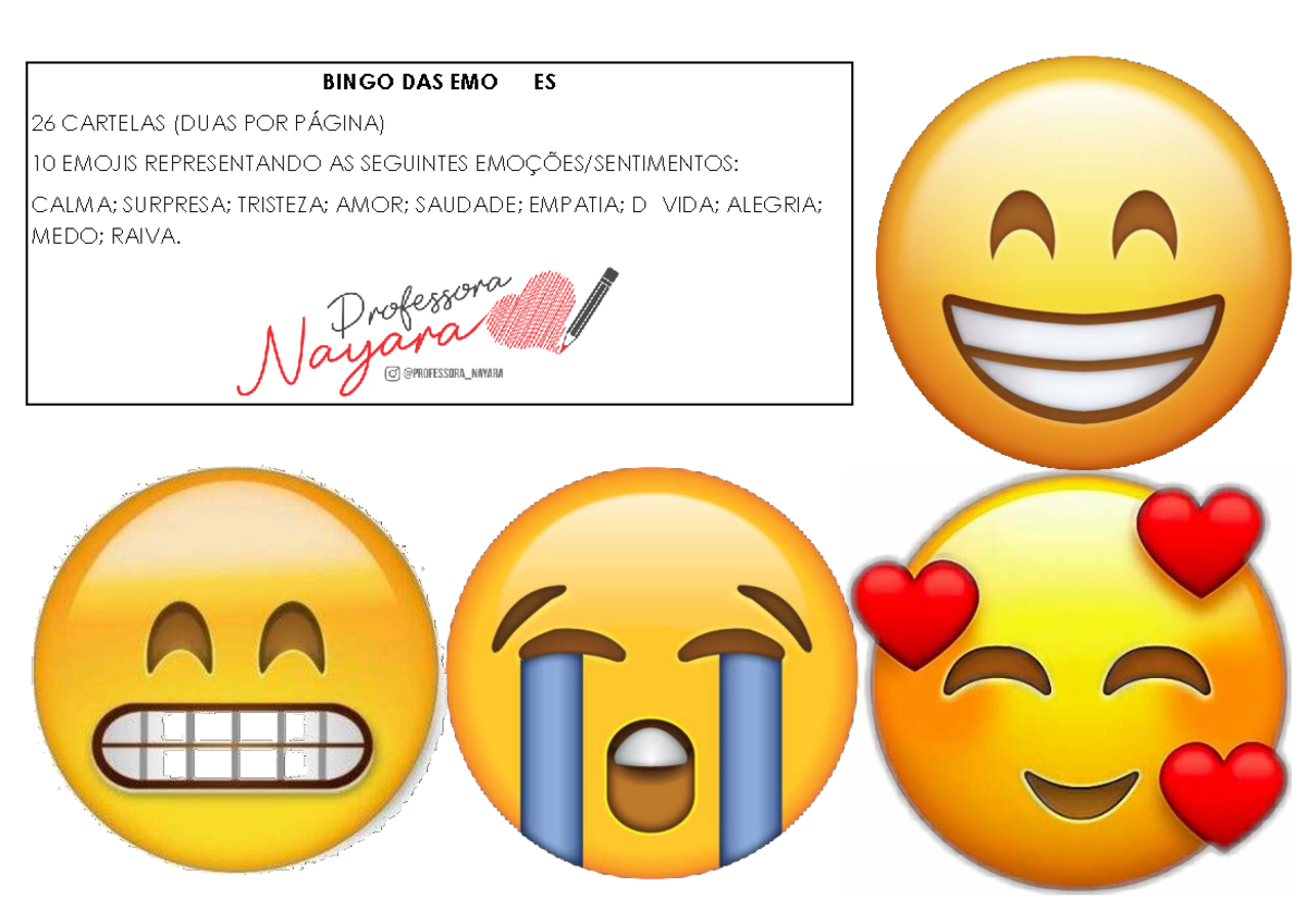 Bingo das Emoções: Atividades Lúdicas com Emojis e Sentimentos - Studocu