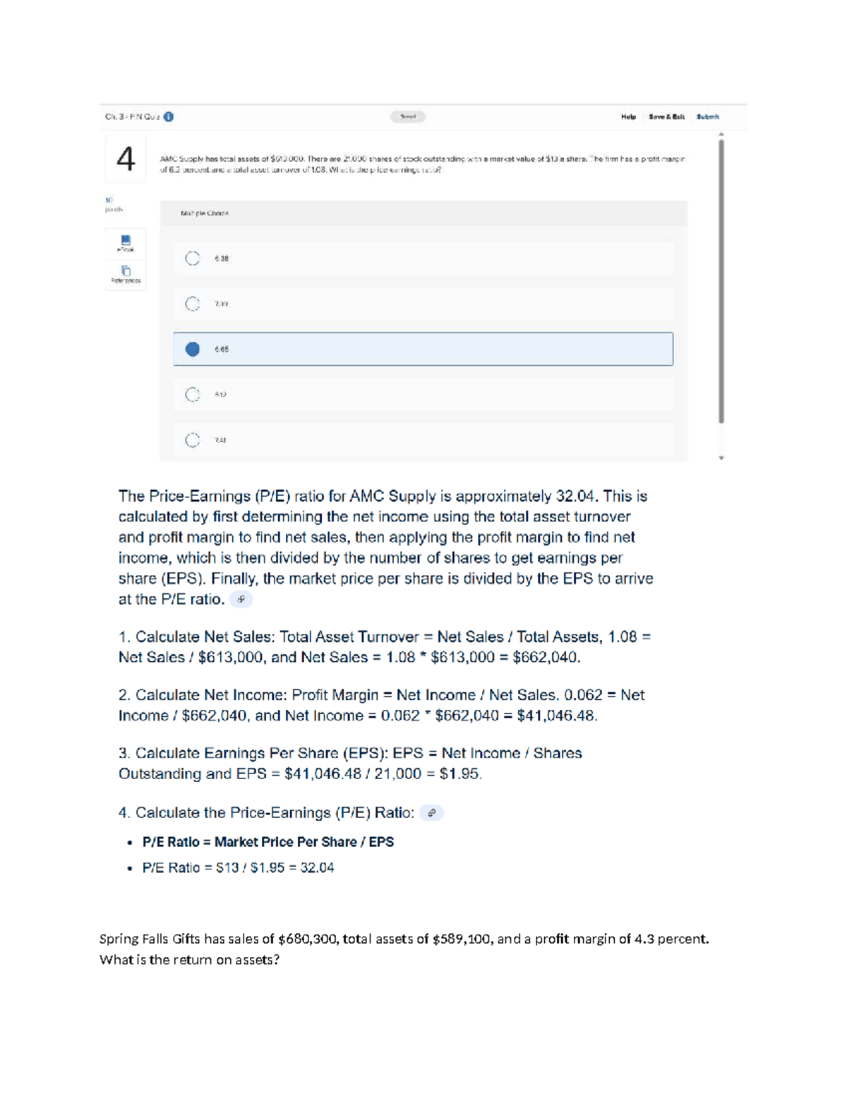 FINC5300 Chapter 3 Quiz: Return on Assets & Capital Intensity Ratio - Studocu