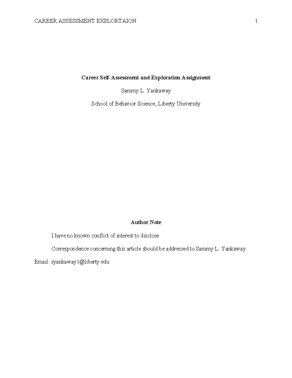 MFT 2023 Career Self-Assessment & Exploration by Sammy Yankaway - Studocu