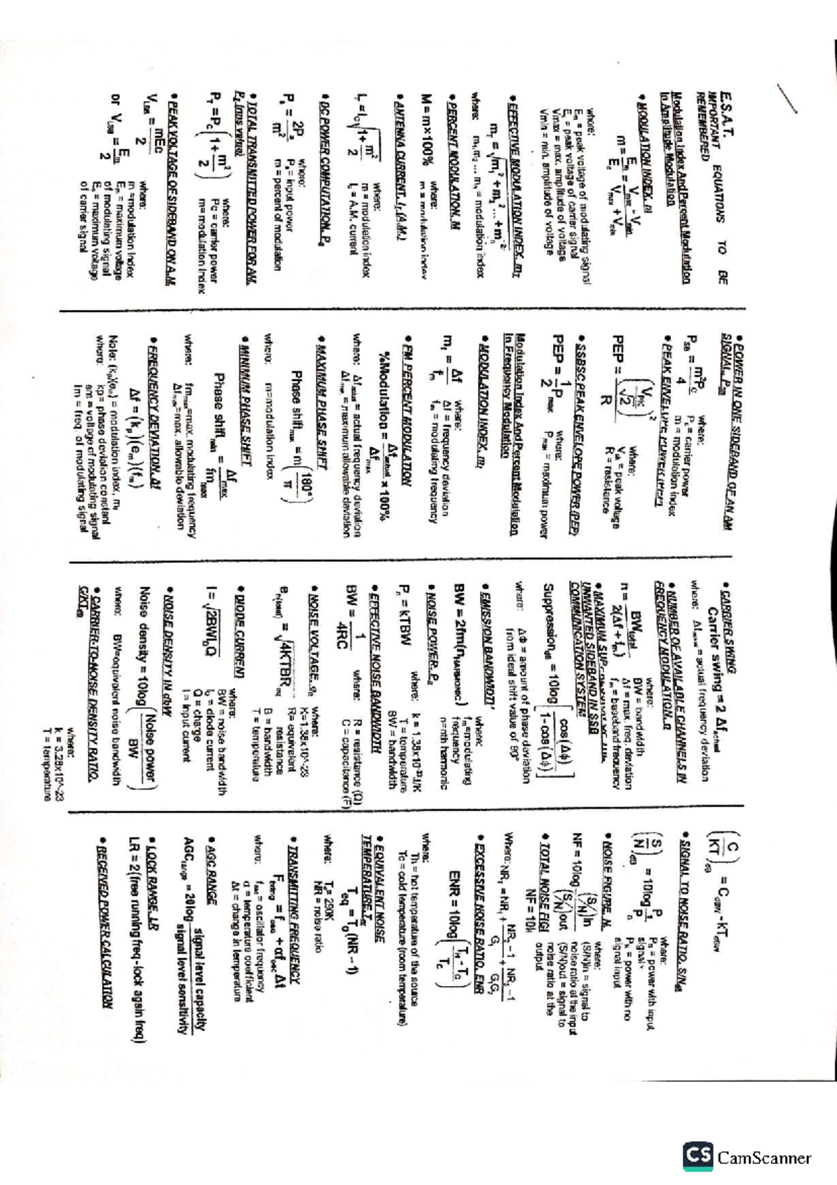 Power in One Sideband of AM E.S.A.T. Signal: Key Equations and Concepts - Studocu