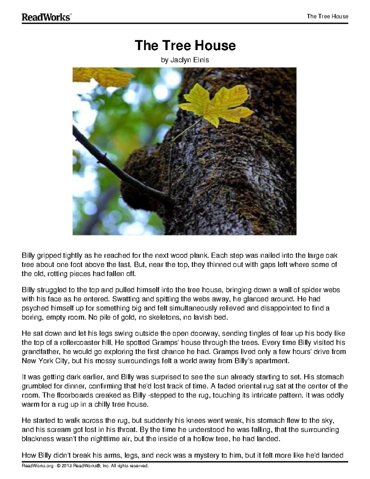 The Tree House - Reading Comprehension Questions and Analysis - Studocu