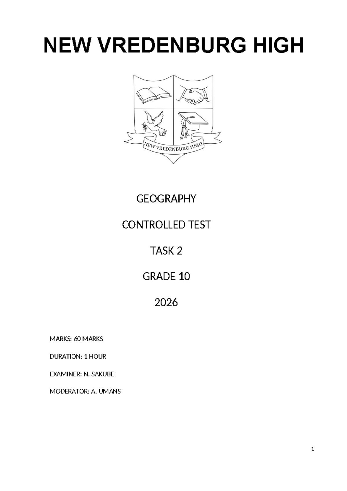 Grade 10 Geography Controlled Test Task 2 - Mapwork 2026 - Studocu