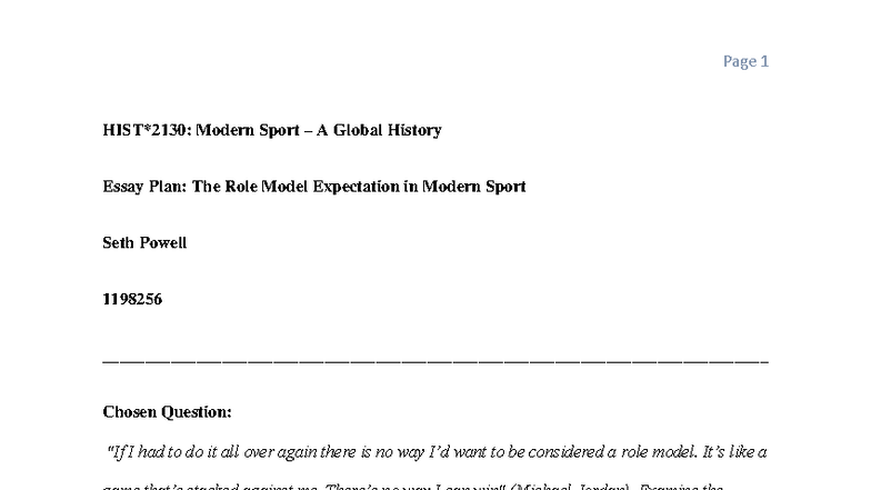 1198256 Modern Sport: Role Model Expectations in Athletes Essay Plan ...