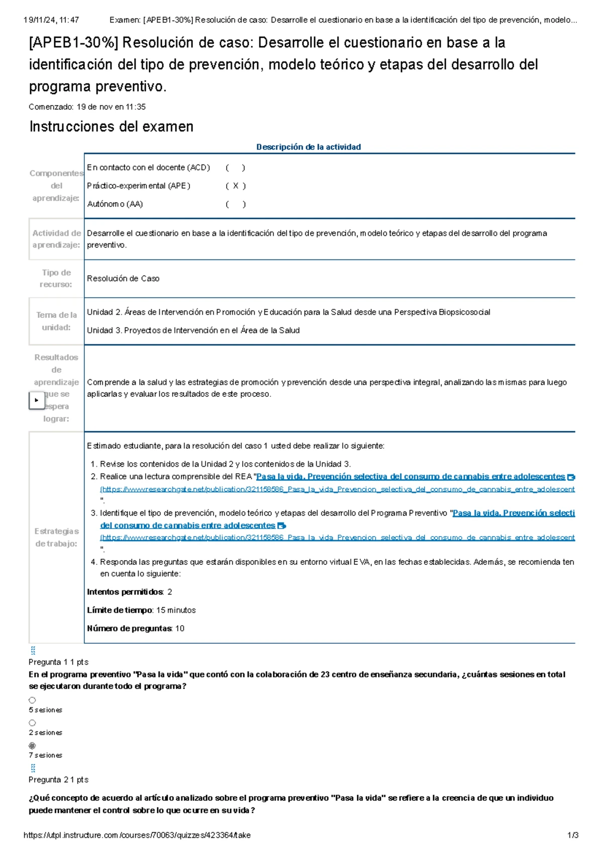 Examen [APEB 1-30%] Estudio de caso - JM - Redacción de Informes Psicológicos - [APEB1-30% ...