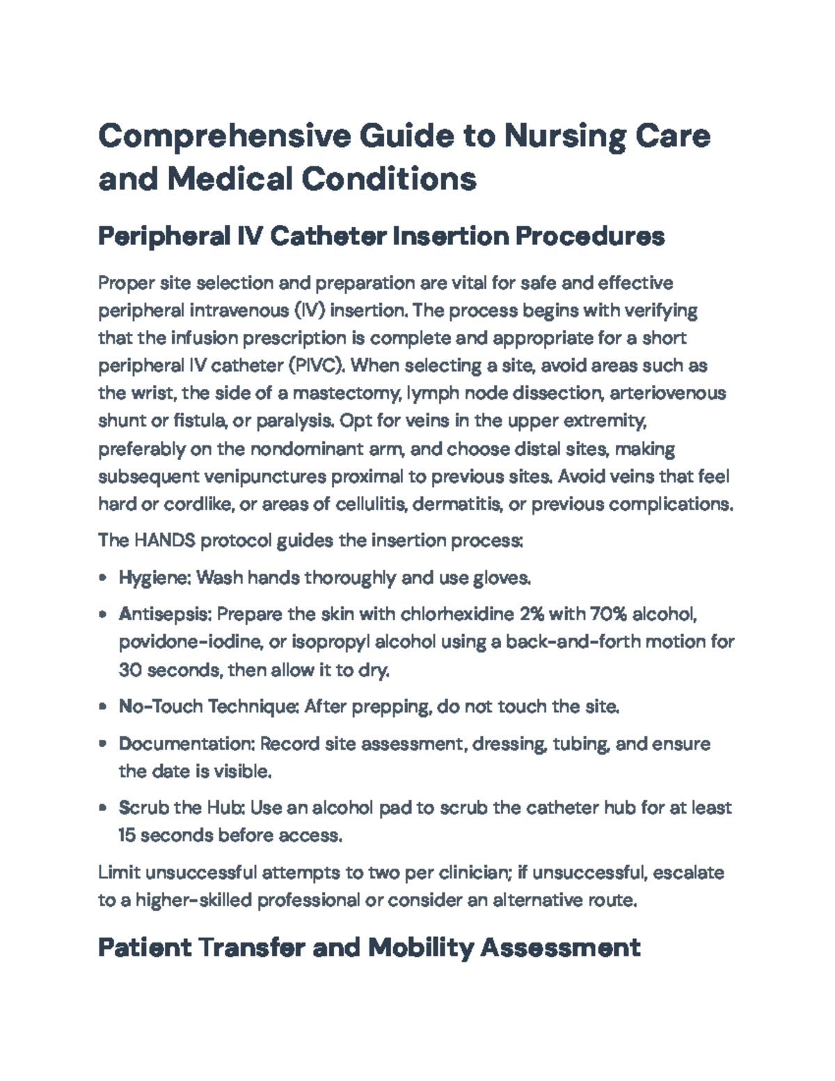 Comprehensive Nursing Care Guide: Procedures & Medical Conditions (NUR ...