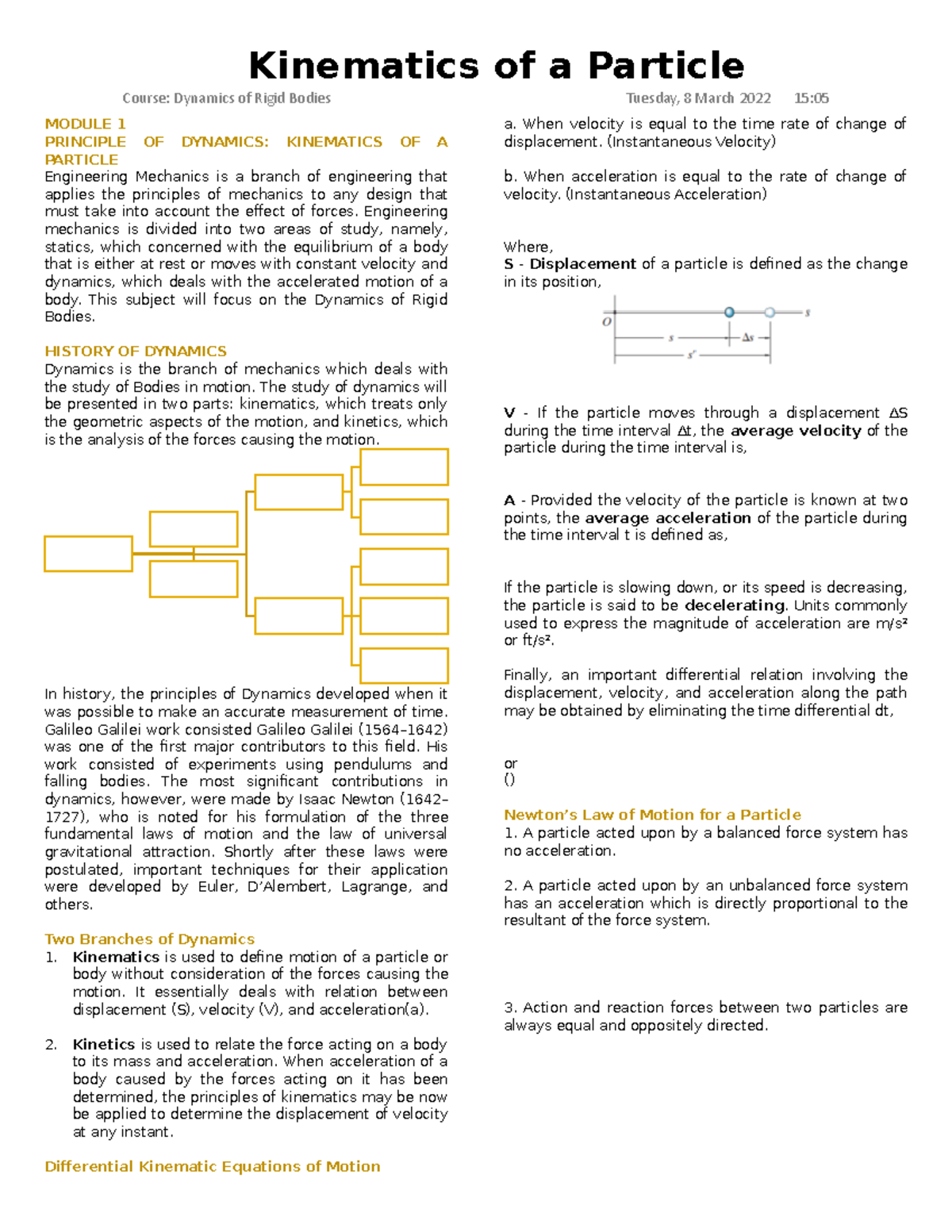 Kinematics of a particle [dynamics] - Kinematics of a Particle Course ...
