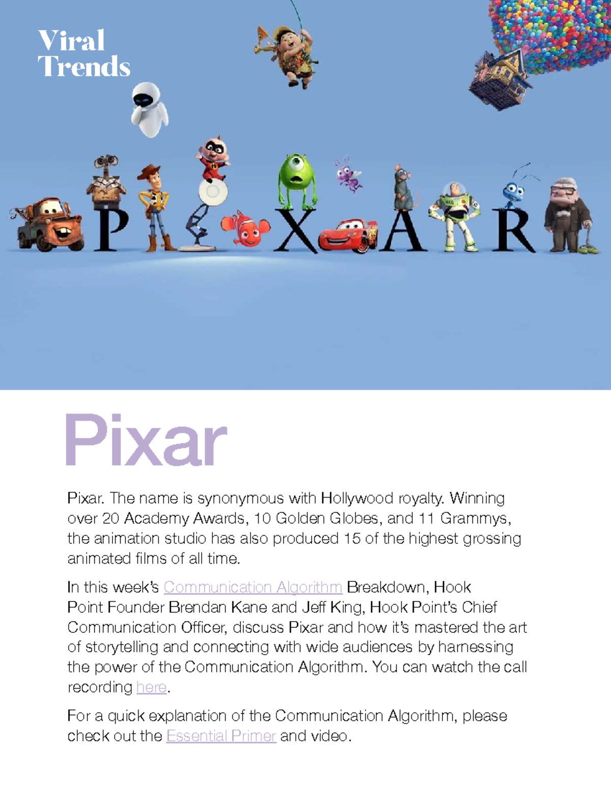 Viral Trends in Pixar: Mastering the Communication Algorithm - Studocu