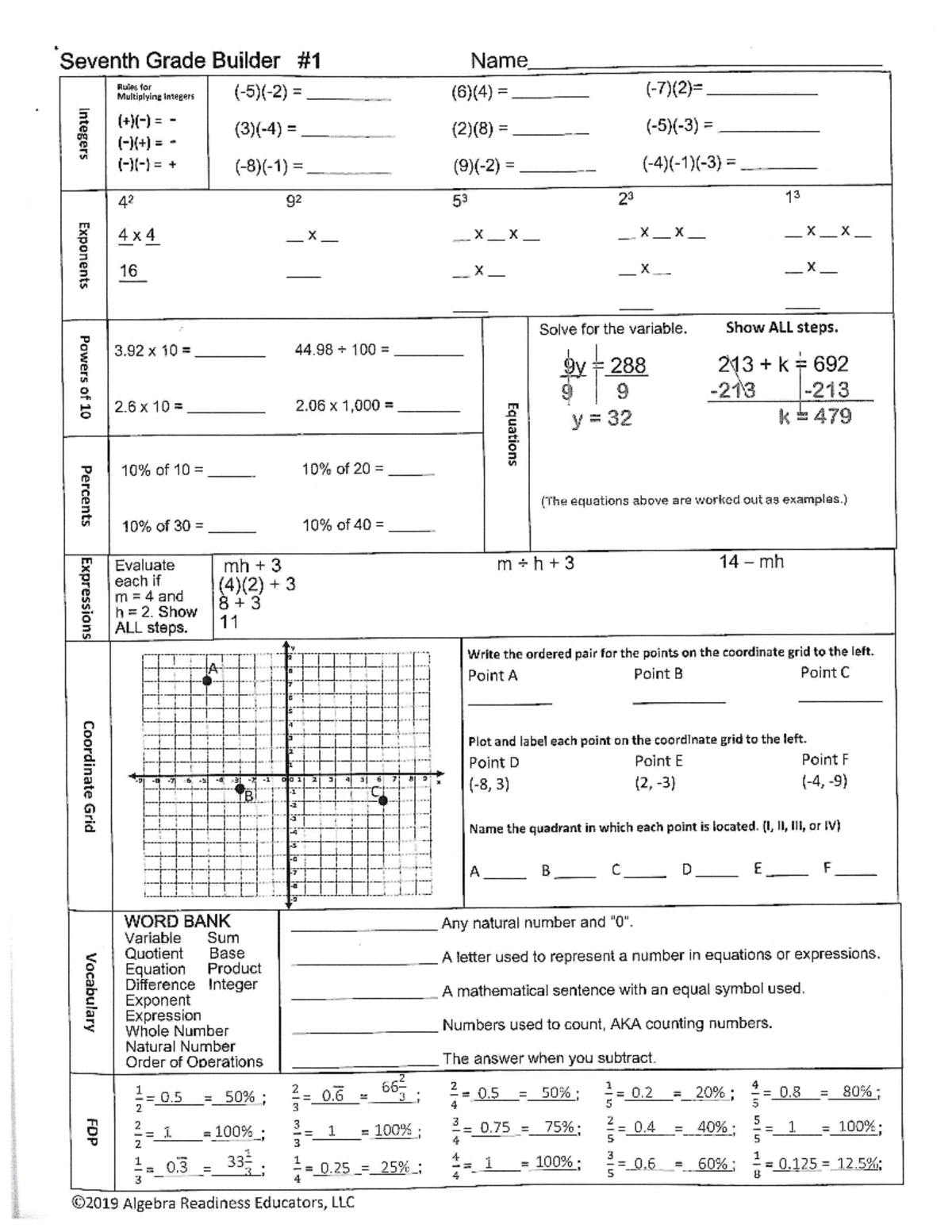 Builder 1: Multiplying Integers & Coordinate Grid for 7th Grade - Studocu