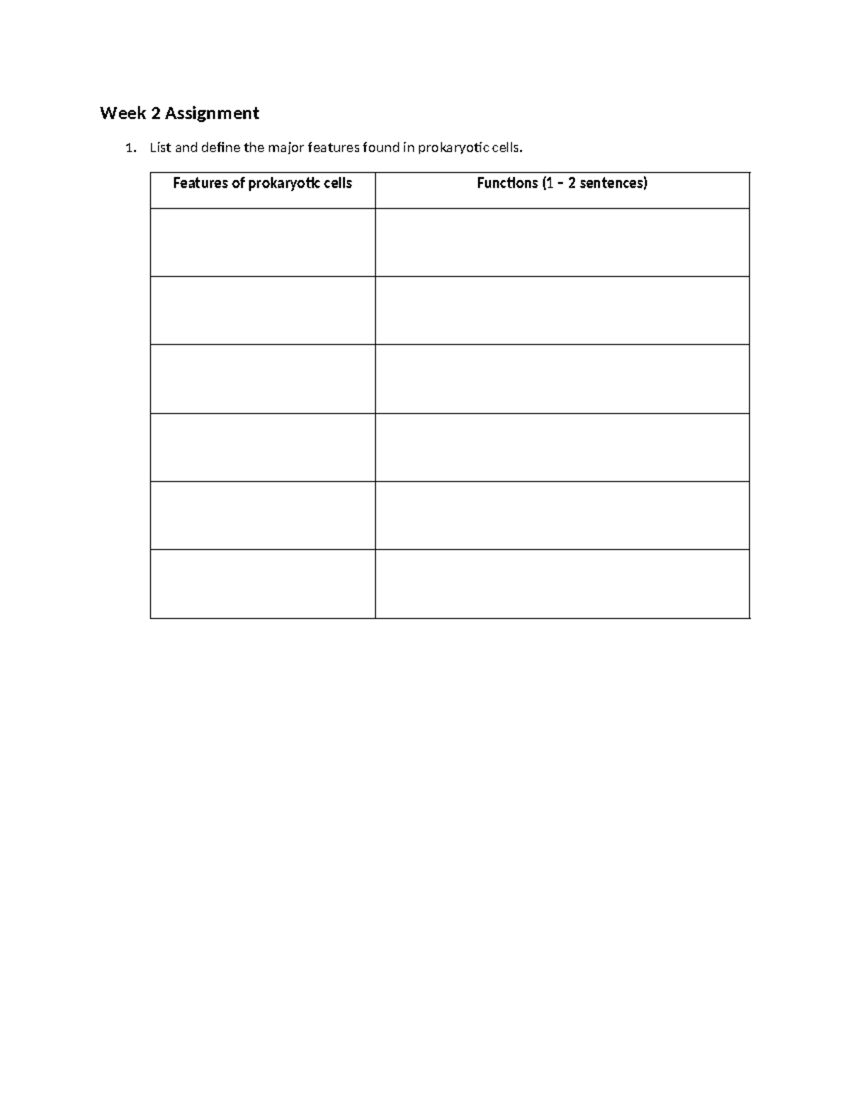Biol 101 Week 2 Assignment: Prokaryotic & Eukaryotic Cell Features ...