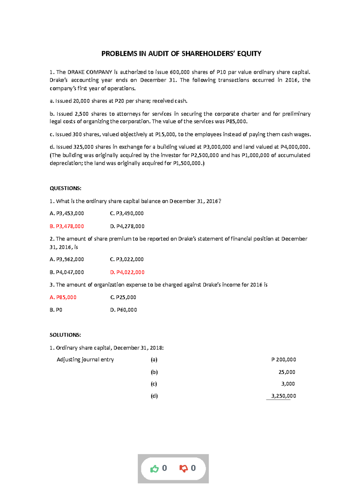 Audit of Shareholders' Equity: Problems & Solutions (ACCT 101) - Studocu