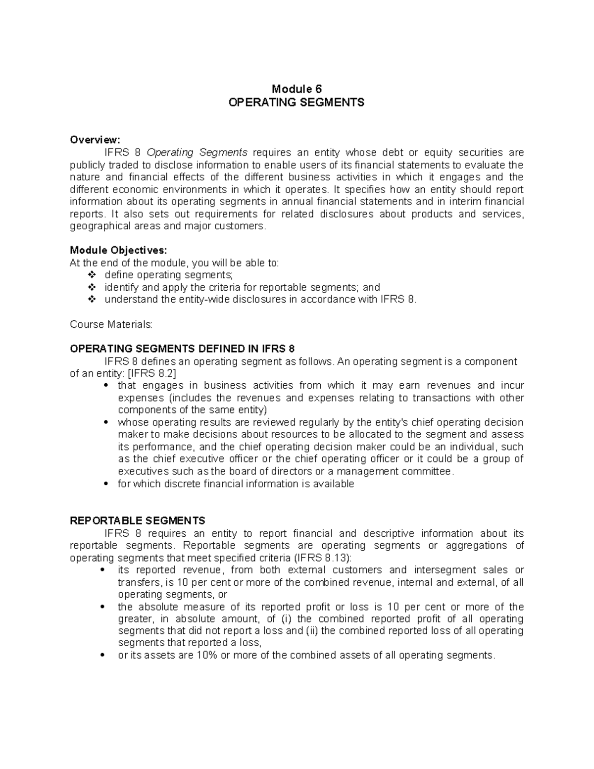 Module 6 Operating Segments - Module 6 OPERATING SEGMENTS Overview ...