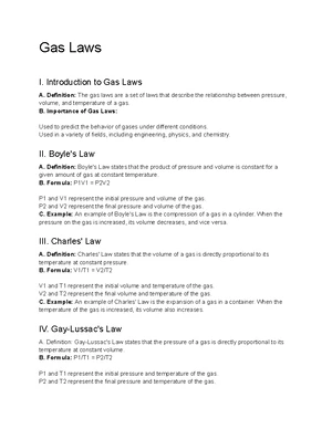 Gas Laws - Study Notes & Assignments - Studocu